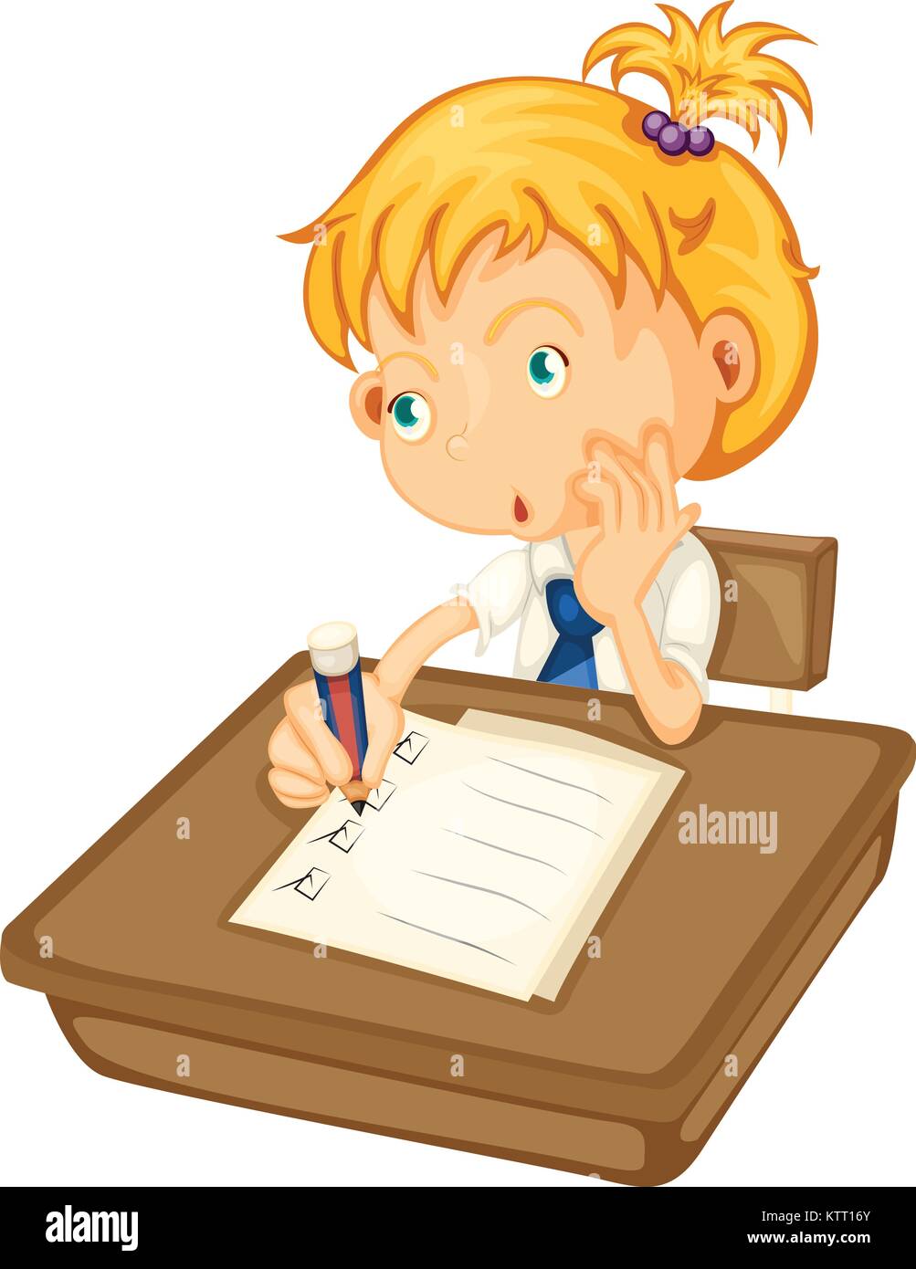 illustration of a girl studying on a white background Stock Vector ...