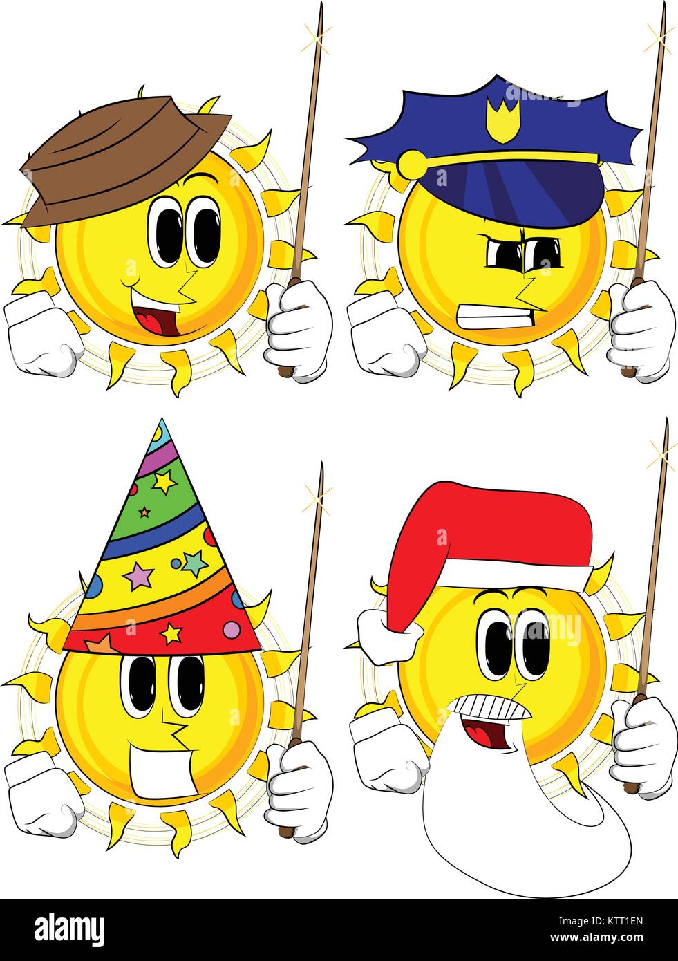Cartoon sun with a magic wand. Collection with costume. Expressions ...