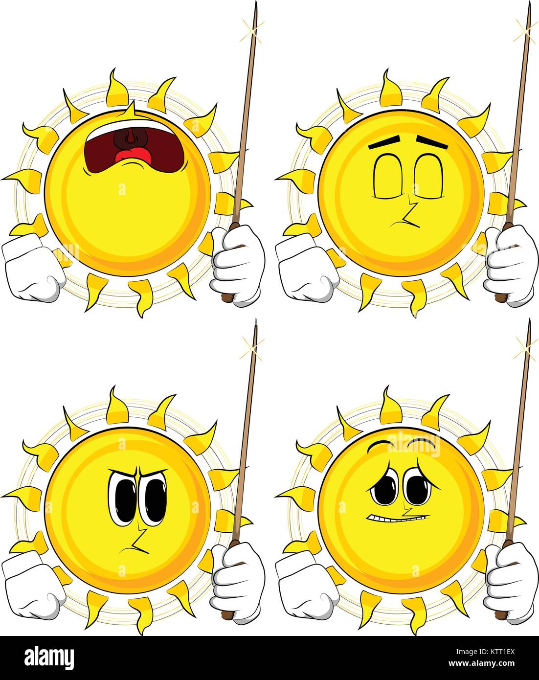 Cartoon sun with a magic wand. Collection with sad faces. Expressions ...