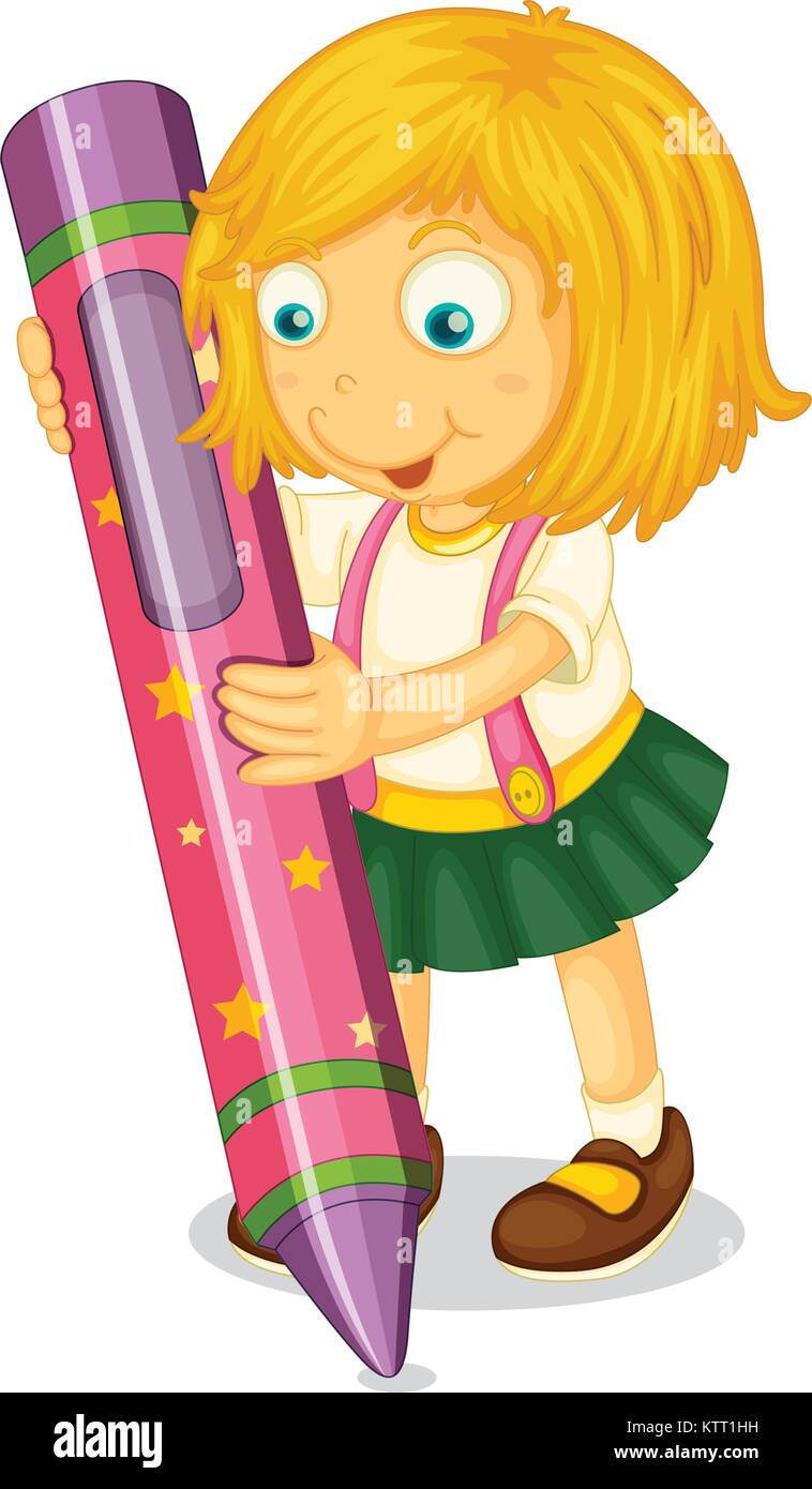 illustration of a girl with pencil on a white background Stock Vector ...
