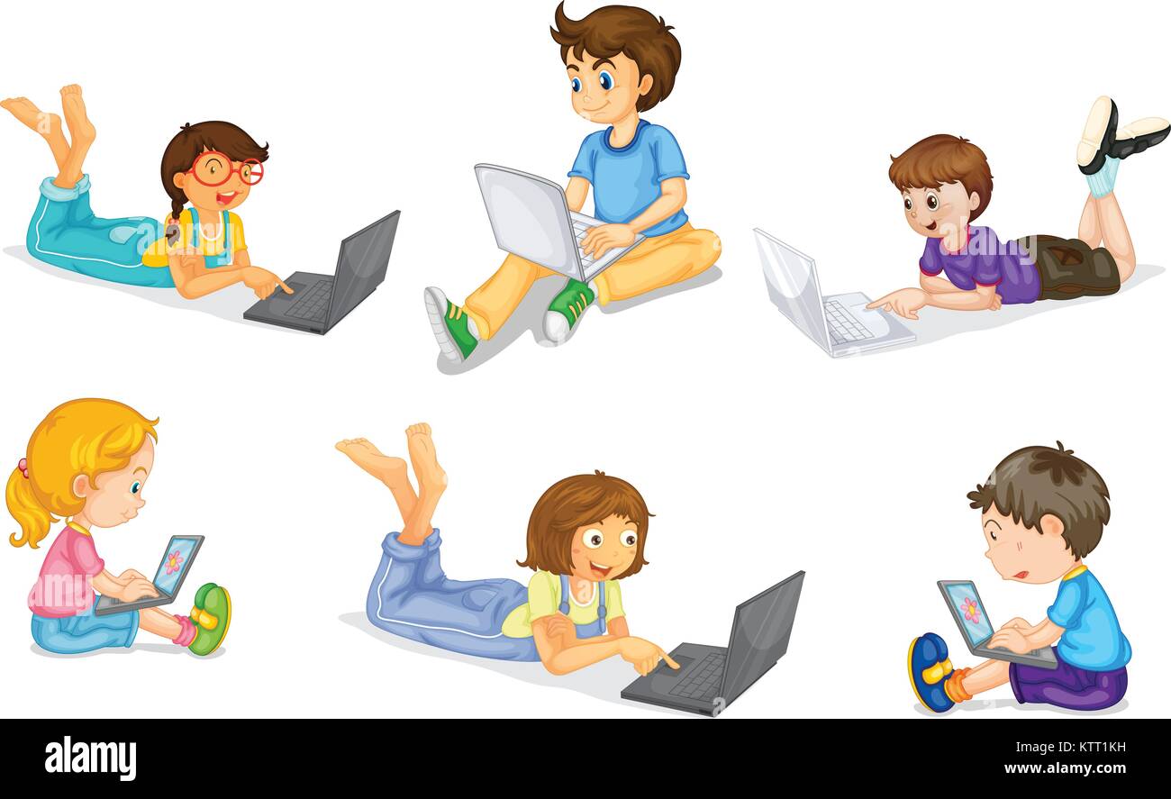 illustration of a kids with laptop on a white Stock Vector Image & Art ...