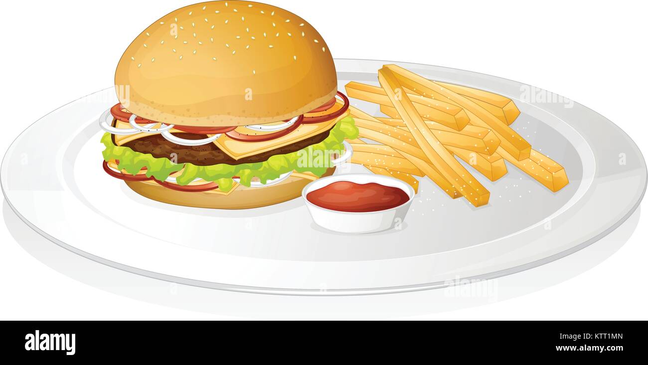 Cheeseburger With Fries Clip Art