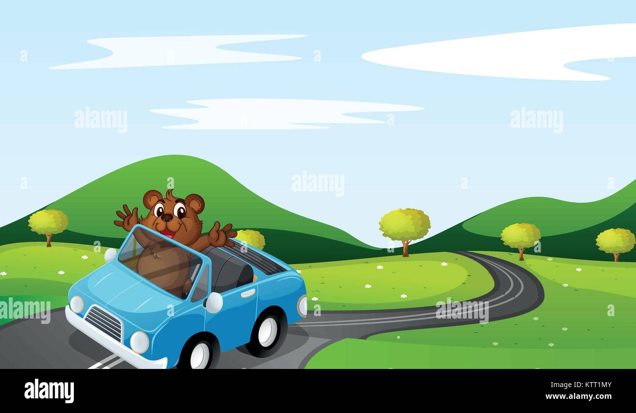 illustration of a bear and a car in a beautiful nature Stock Vector ...