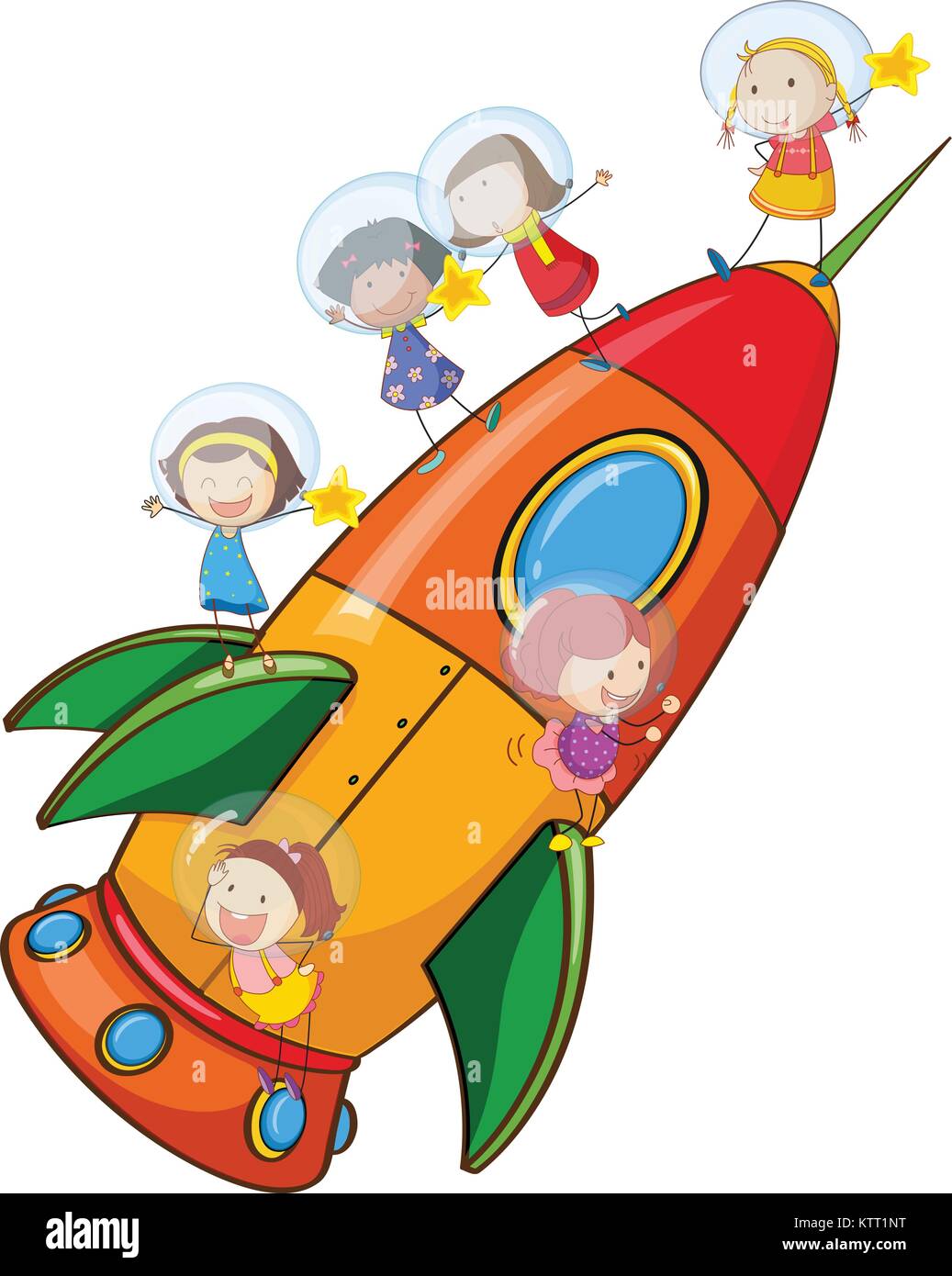 illustration of a kids on rocket on white background Stock Vector Image ...