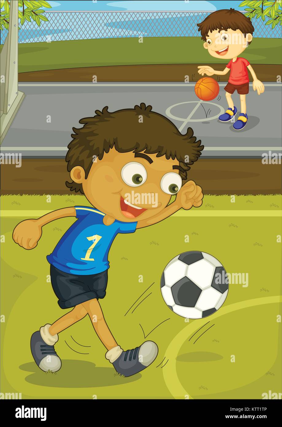 Illustration of kids playing in the yard Stock Vector Image & Art - Alamy