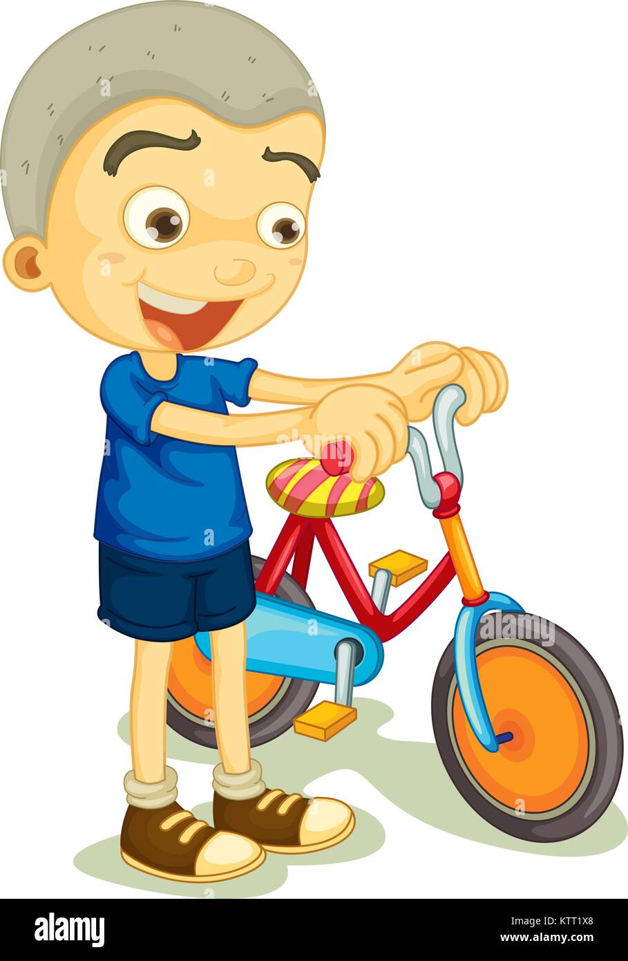 illustration of a boy playing bicycle on a white background Stock ...