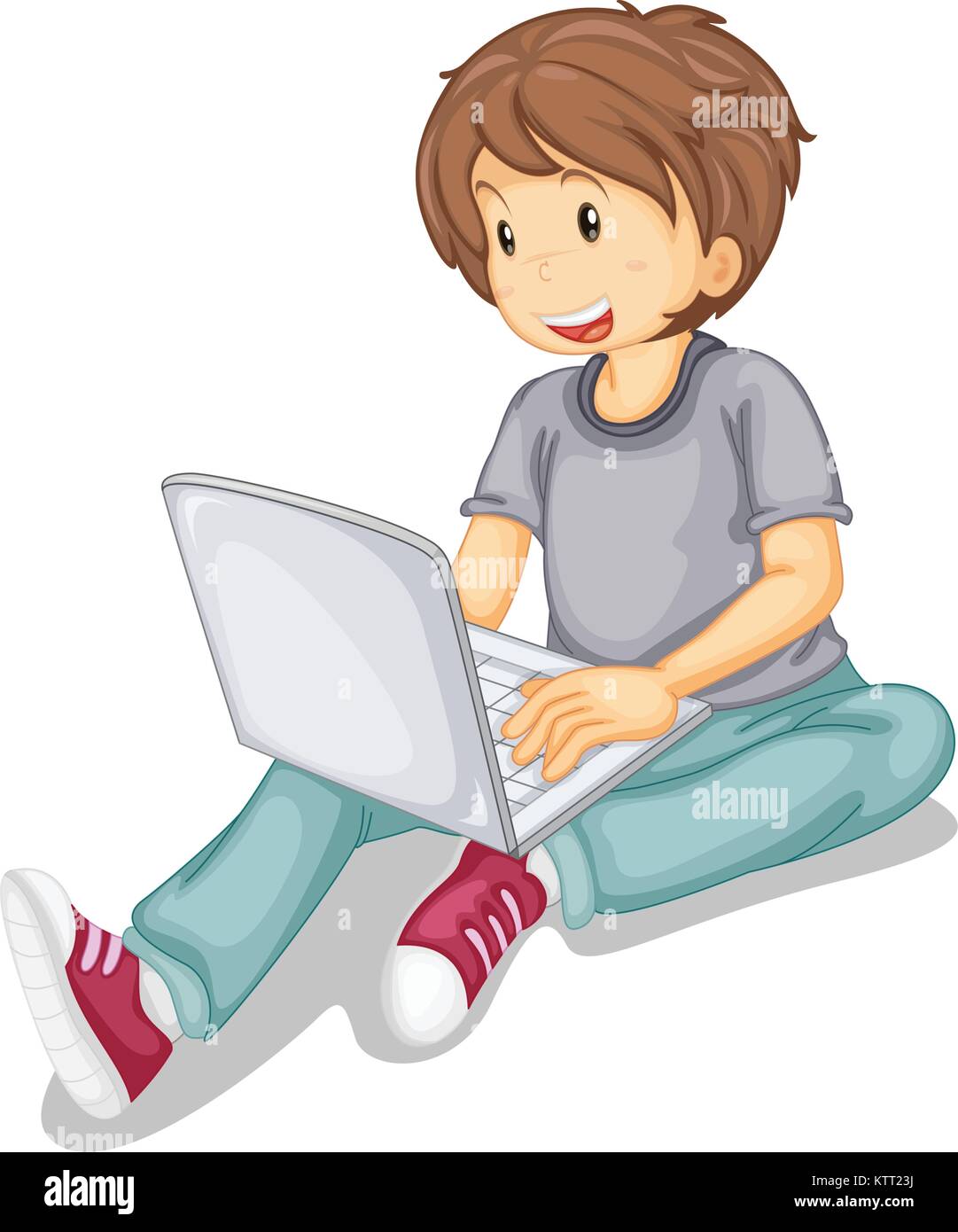 illustration of a laptop and boy on a white background Stock Vector ...