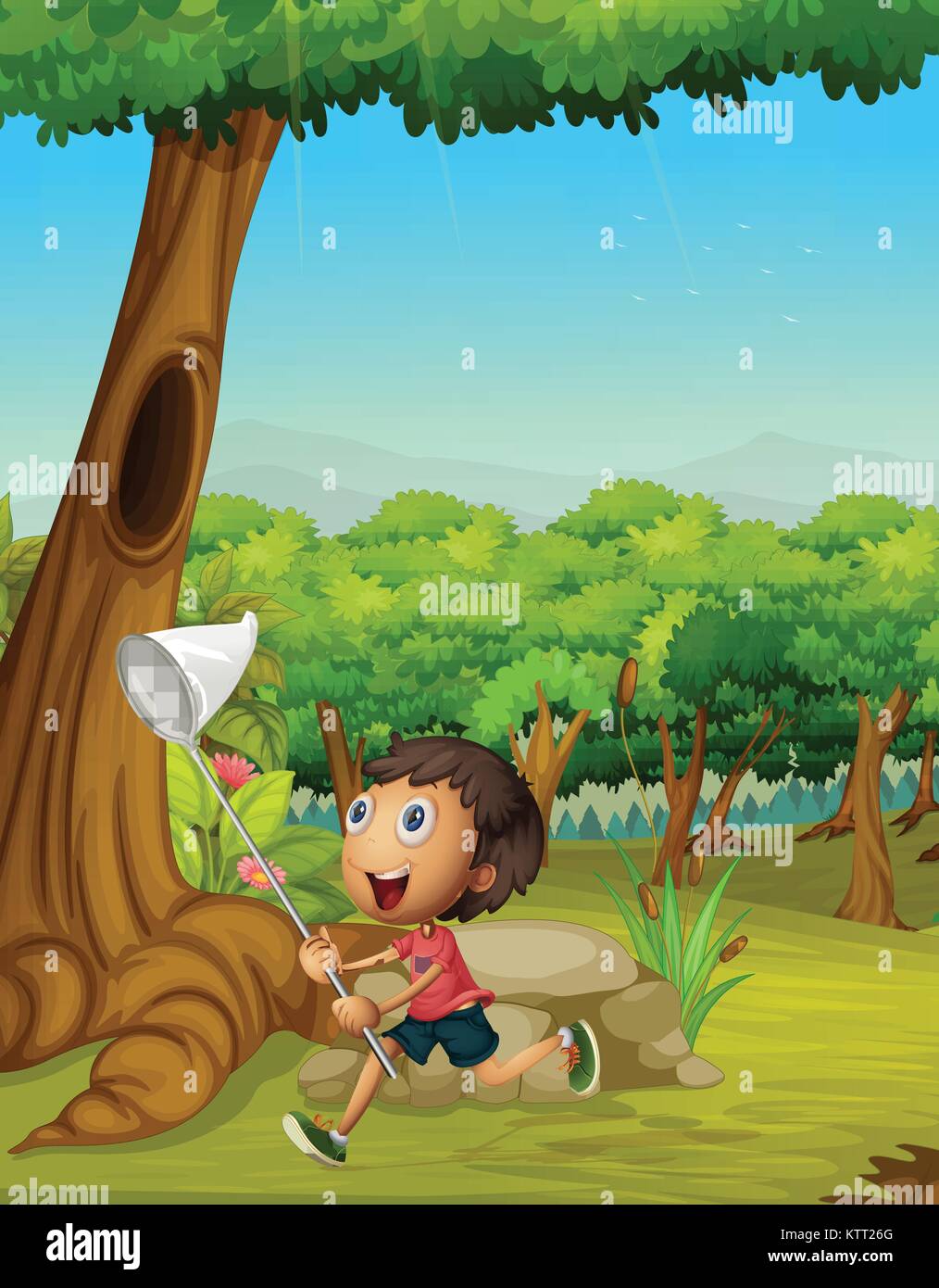 Cute boy with a net catching insects Stock Vector Image & Art - Alamy