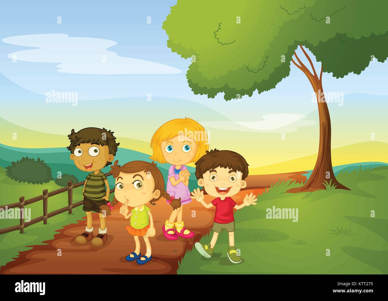 illustration of kids in a beautiful nature Stock Vector Image & Art - Alamy