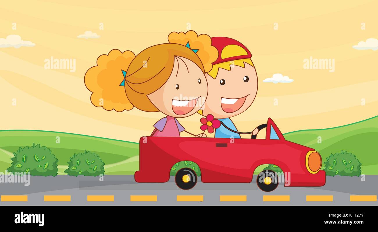 illustration of a kids in car on road Stock Vector Image & Art - Alamy