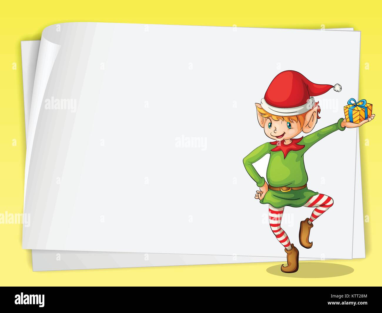 illustration of an elve and paper sheets on yellow background Stock ...