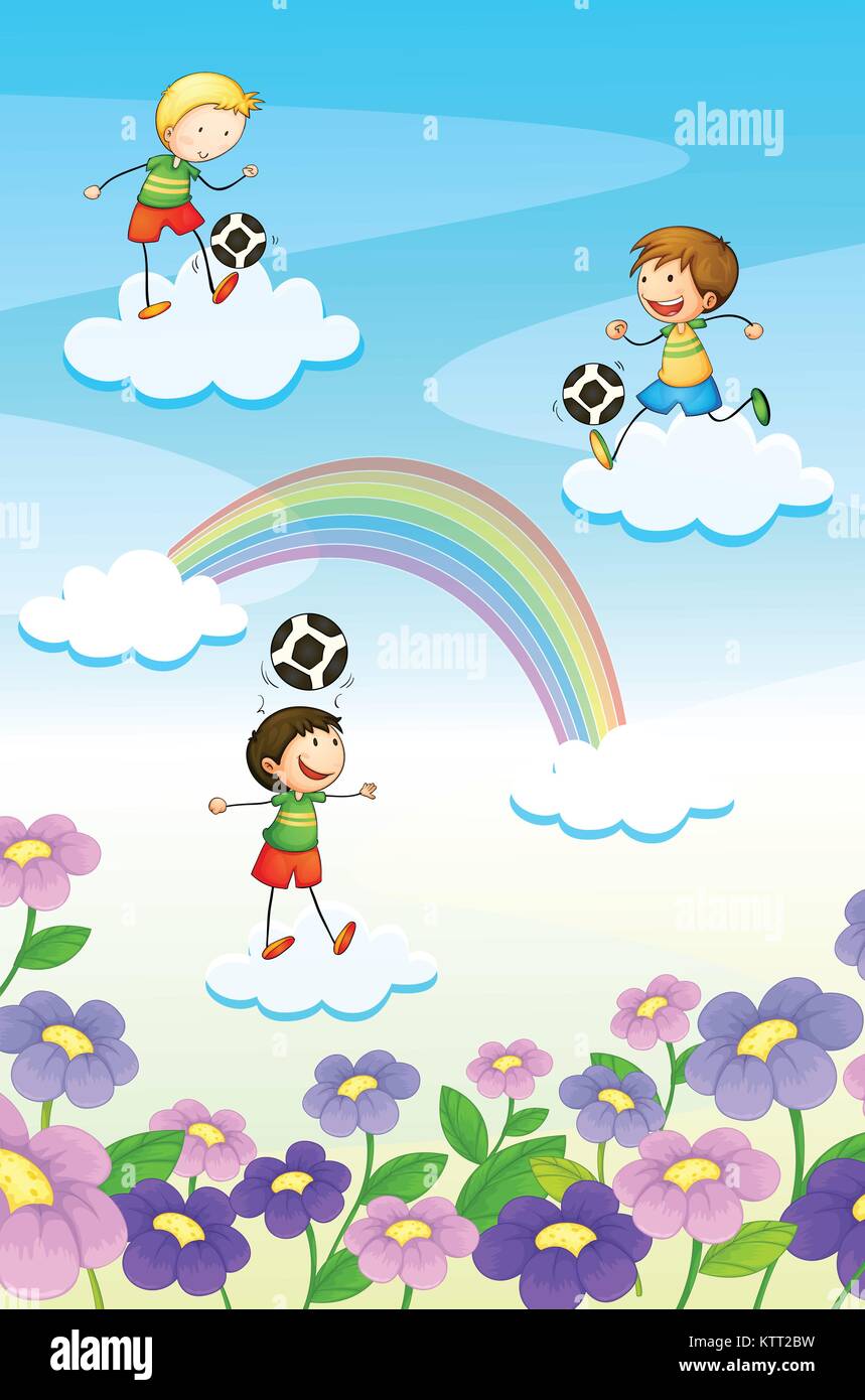 illustration of a playing kids on clouds Stock Vector Image & Art - Alamy