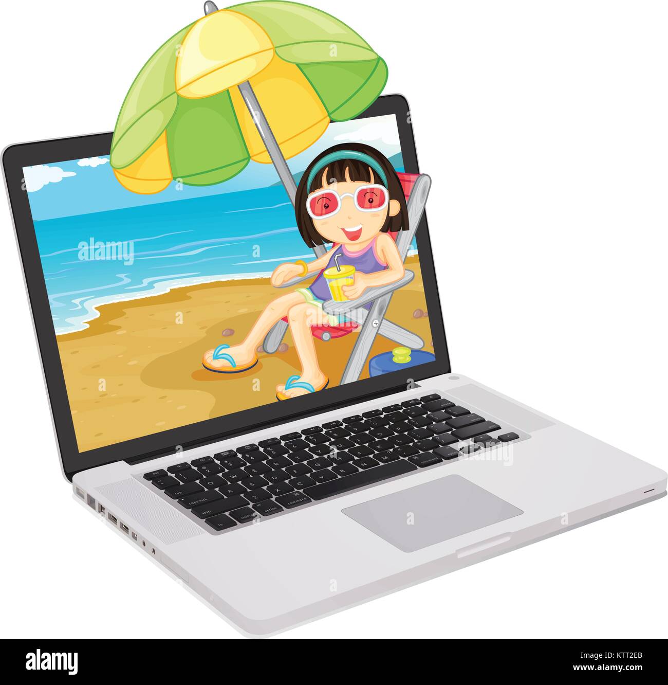 Beach girl coming out of a computer screen Stock Vector Image & Art - Alamy