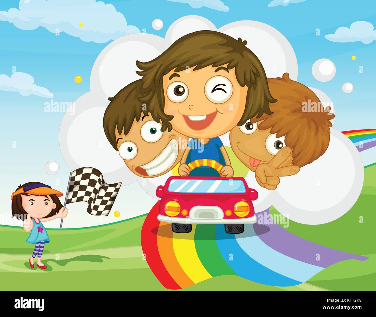 Illustration of kids racing on a rainbow Stock Vector Image & Art - Alamy