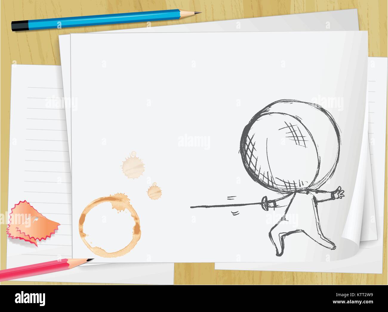 illustration of drawing paper and pencils on a table Stock Vector Image ...