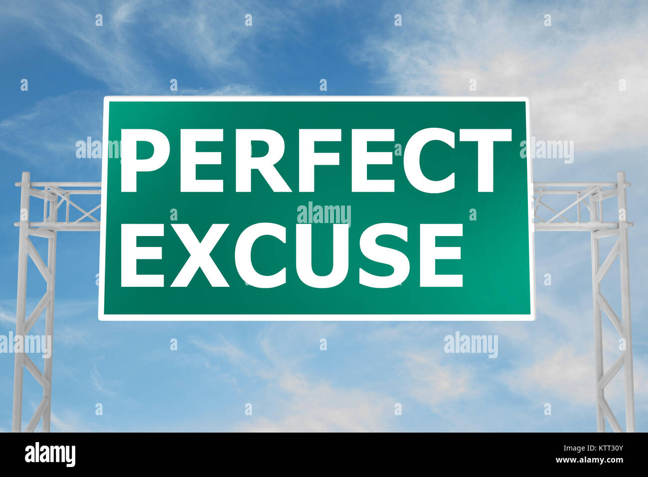 3D illustration of PERFECT EXCUSE script on road sign Stock Photo - Alamy