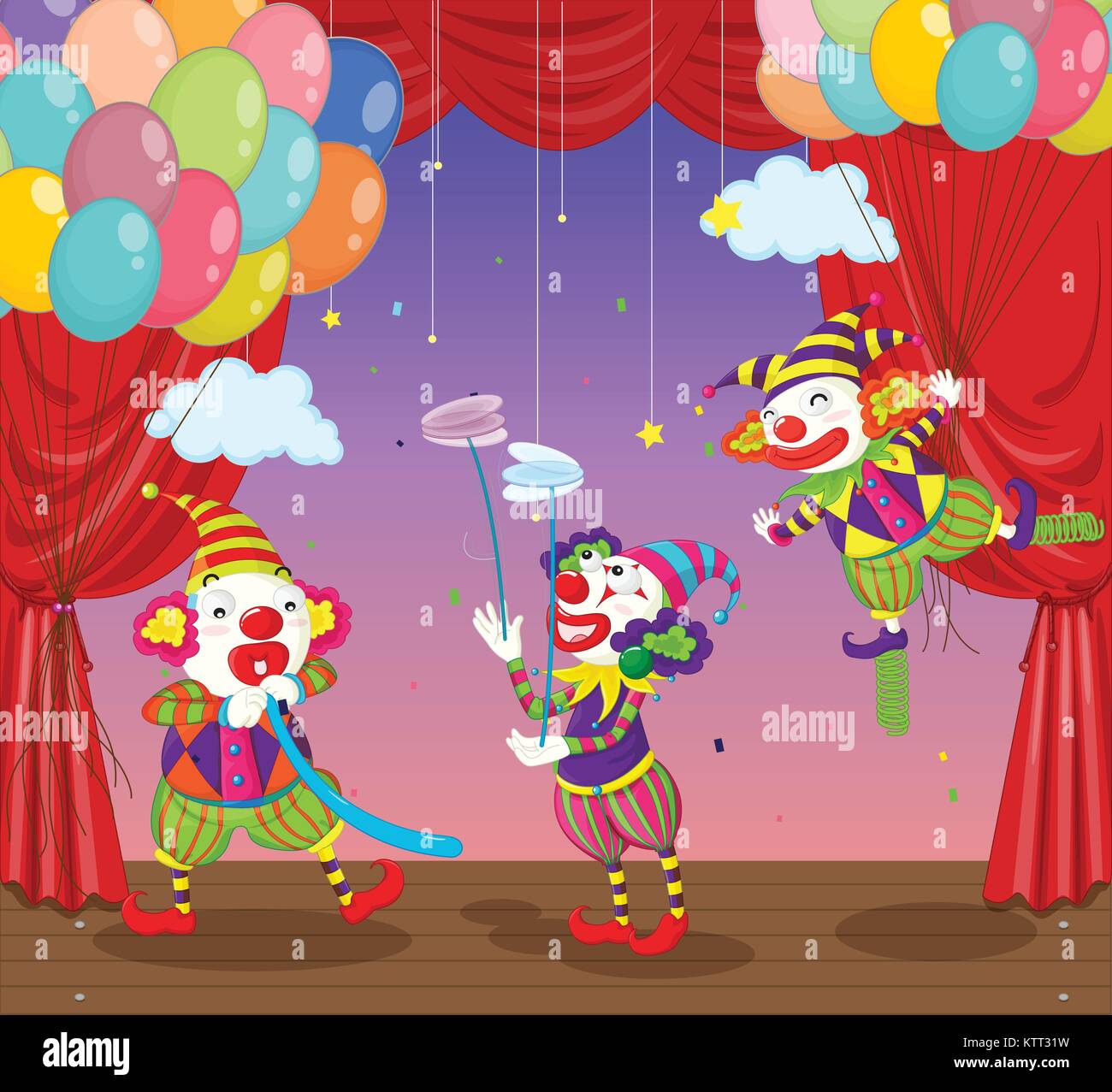illustration of jokers on the stage on a beautiful background Stock ...