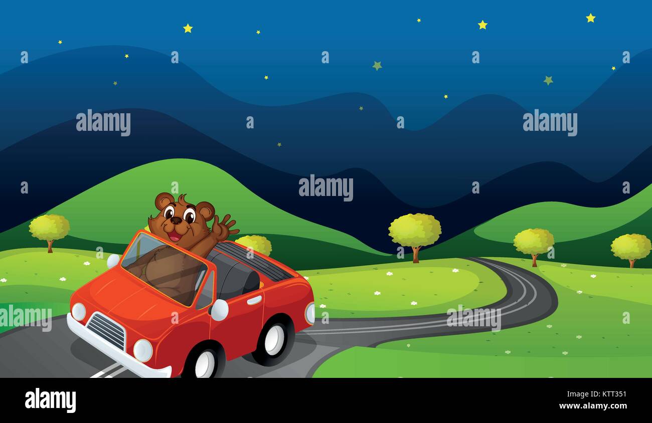 illustration of a bear and a car in a beautiful nature Stock Vector ...