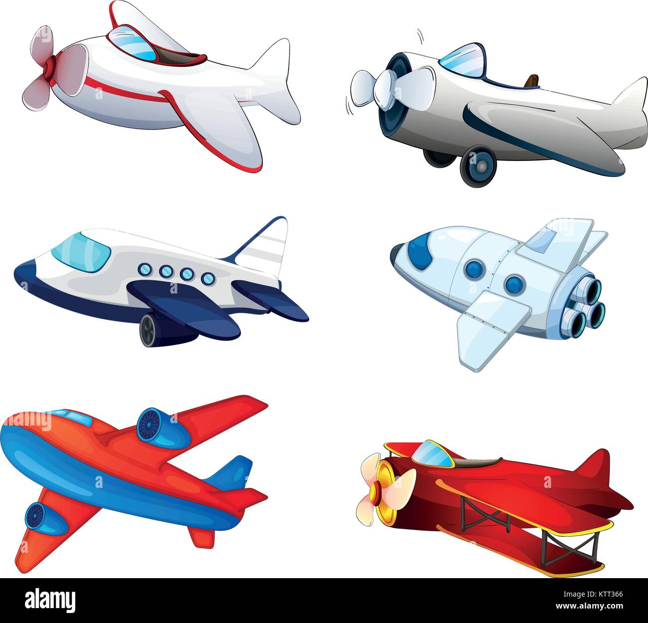 illustration of various aeroplanes on a white background Stock Vector ...