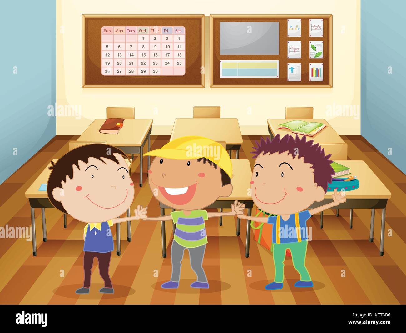 illustration of a kids holding hands in classroom Stock Vector Image ...