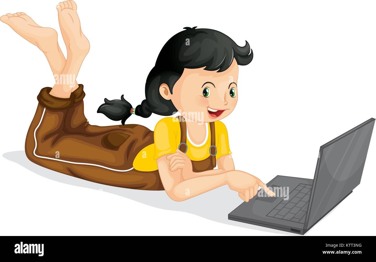 illustration of a laptop and girl on a white background Stock Vector ...
