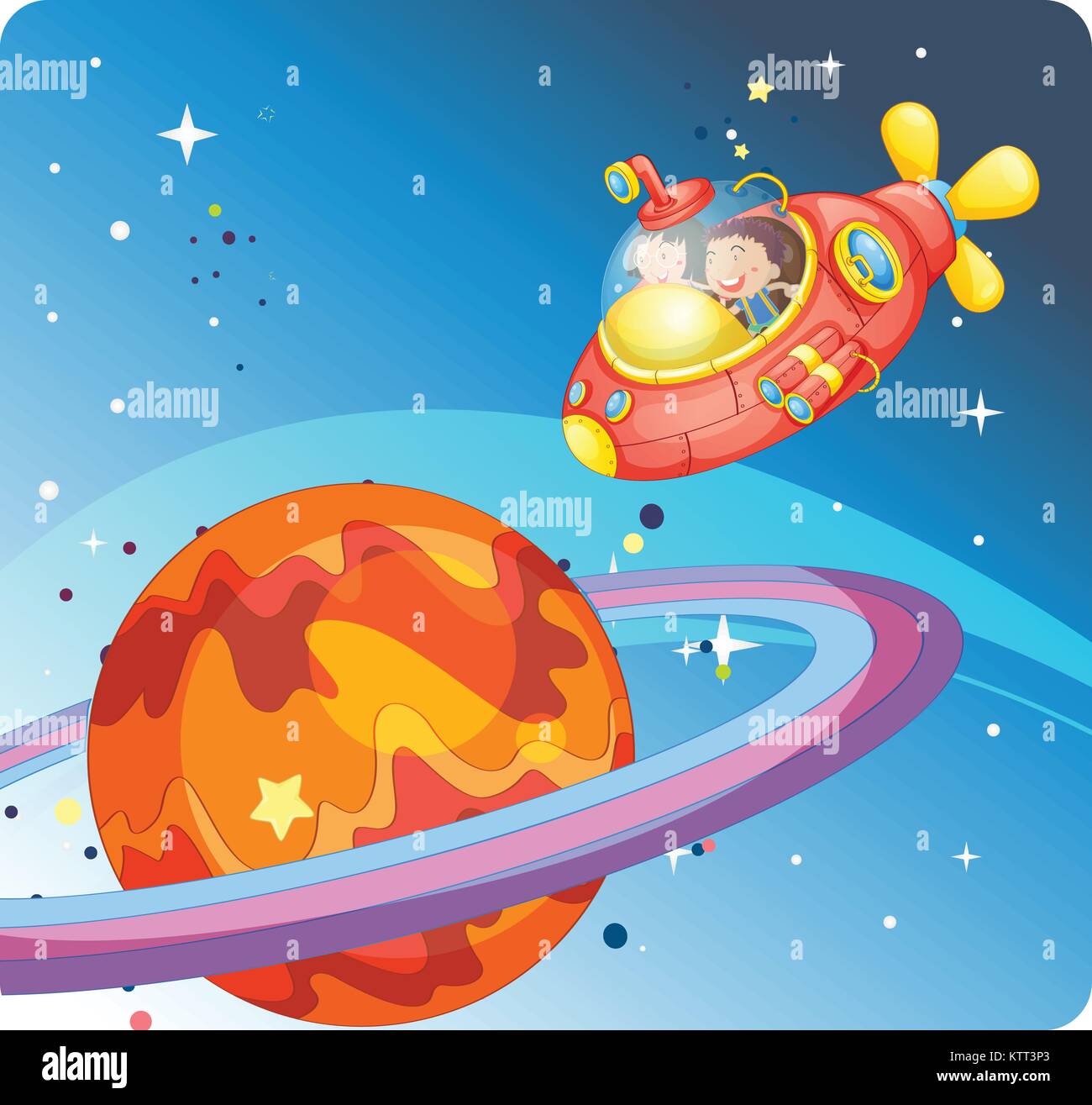 illustration of a kids in a spaceship in the sky Stock Vector Image ...