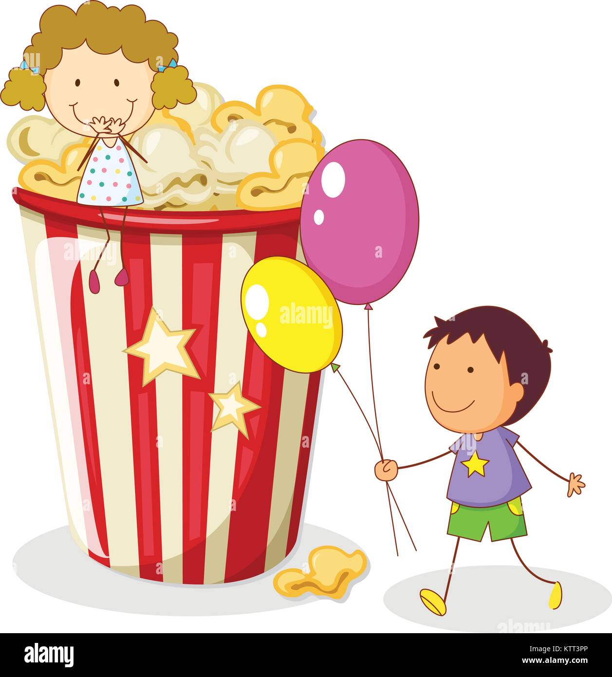 illustration of kids and popcorn on a white background Stock Vector ...