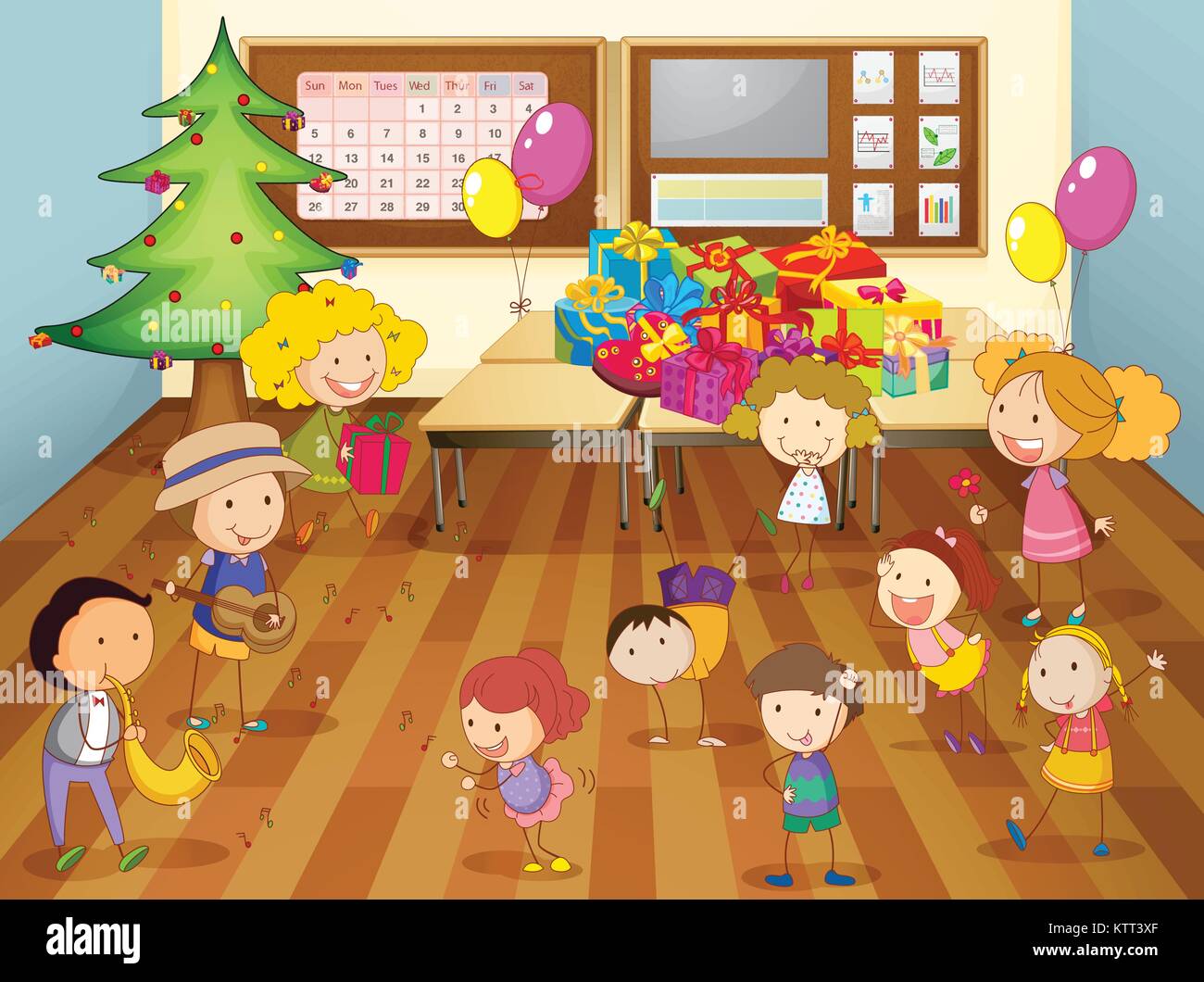 illustration of a kids dancing in classroom Stock Vector Image & Art ...