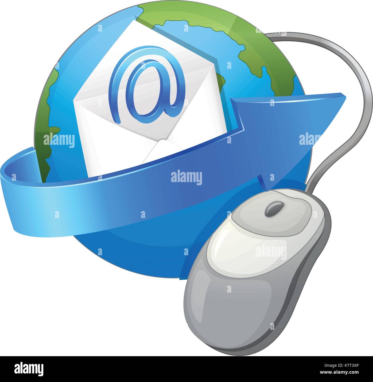 illustration of an earth, arrow, envelop and a mouse on a white ...