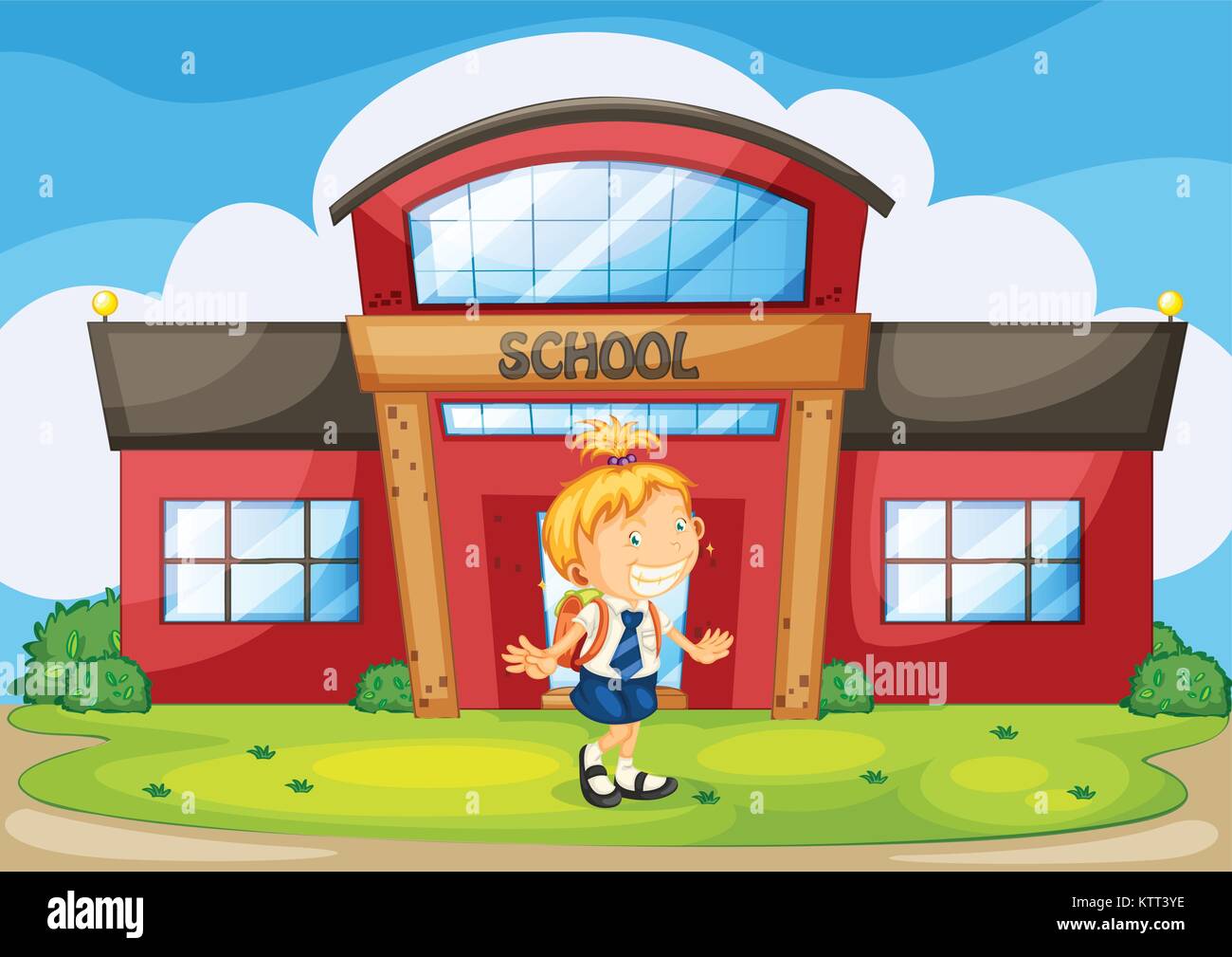illustration of a girl infront of school Stock Vector Image & Art - Alamy