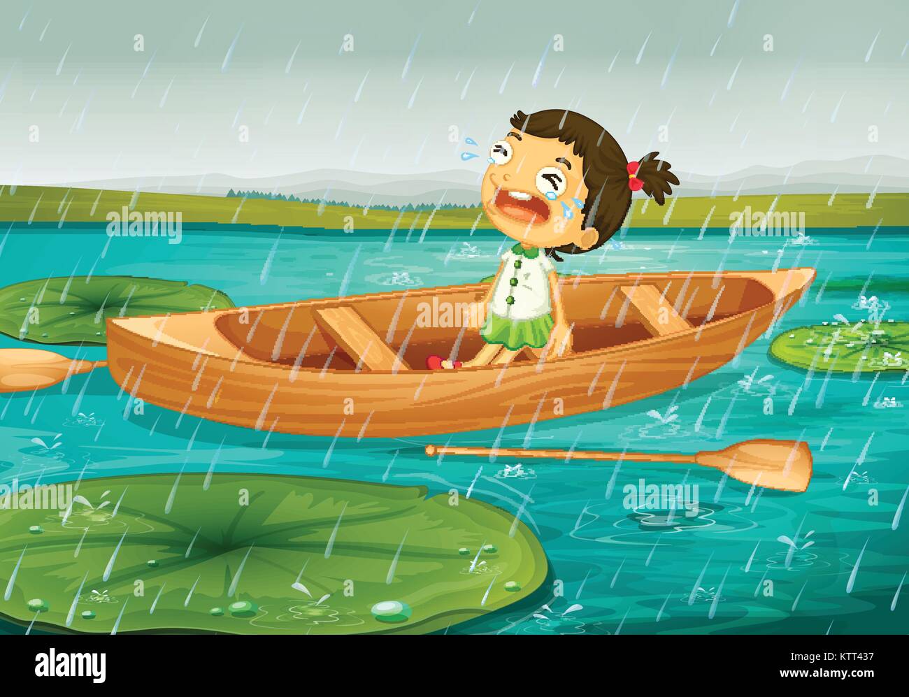 illustration of girl and boat in a beautiful nature Stock Vector Image ...
