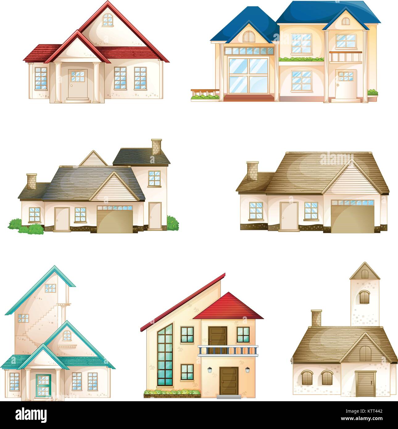 illustration of various houses on a white background Stock Vector Image ...