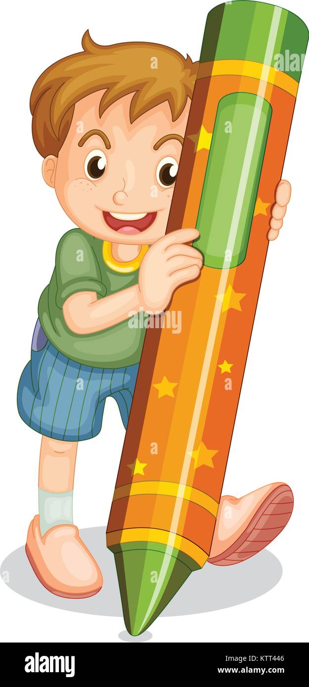 Illustration of boy with large crayon Stock Vector Image & Art - Alamy