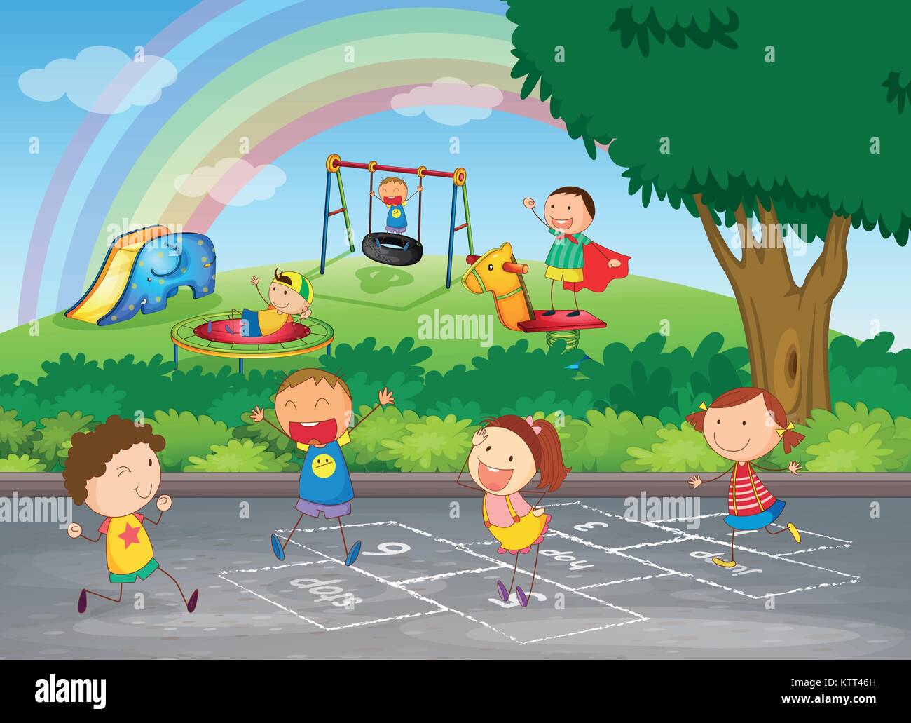 illustration of kids playing in a beautiful nature Stock Vector Image ...