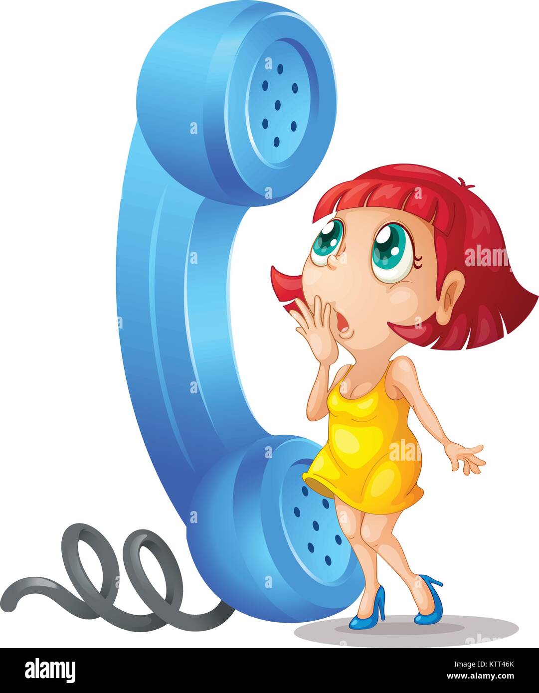 illustration of a girl and phone receiver on a white background Stock ...