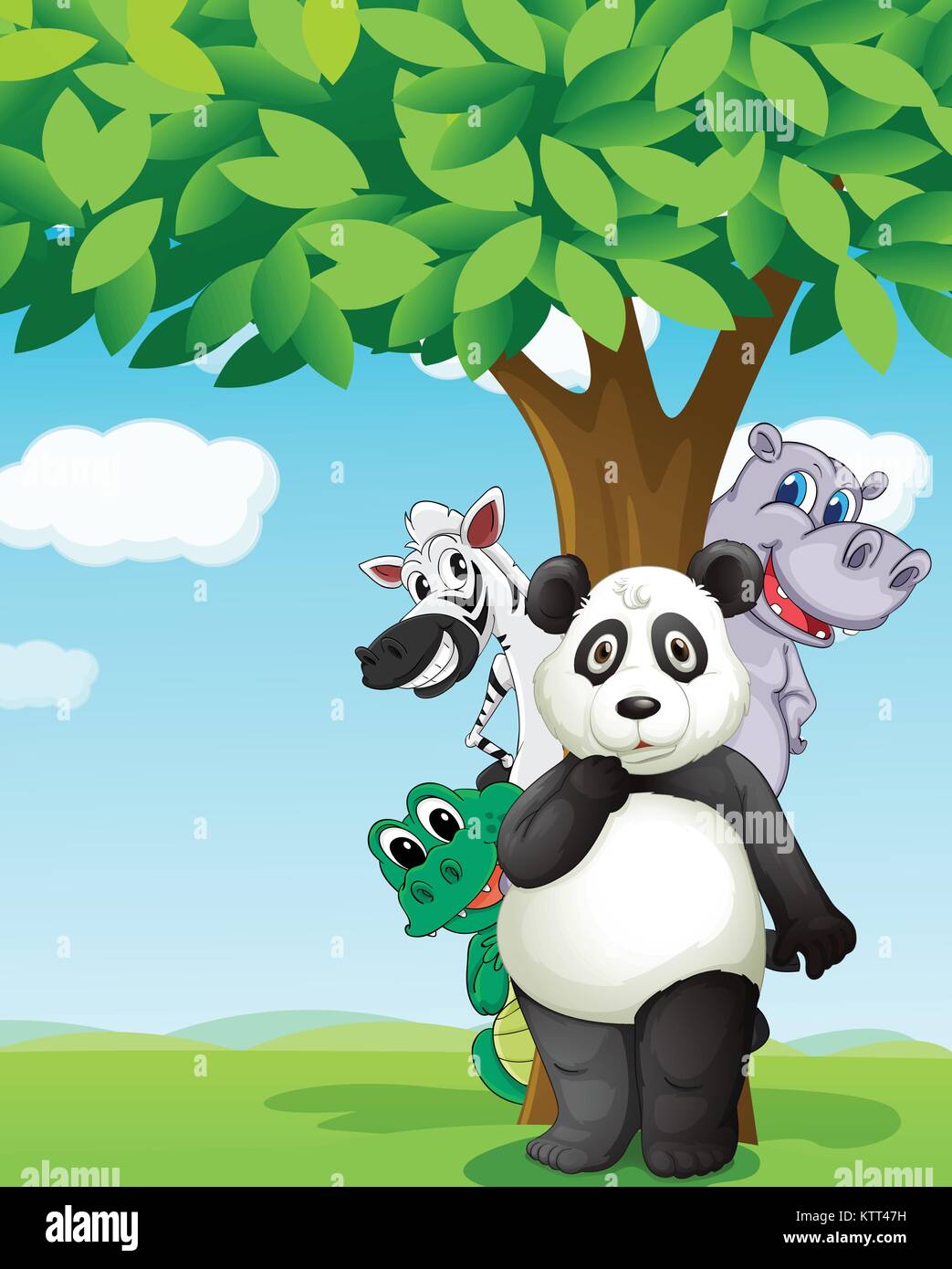 illustration of group of various animals under tree Stock Vector Image ...