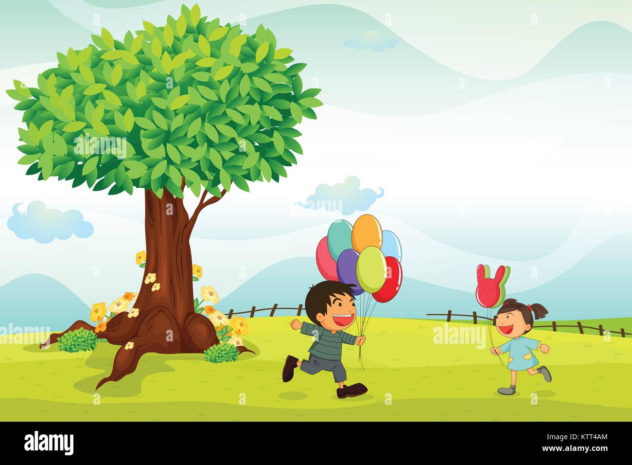 illustration of kids playing outdoor in the nature Stock Vector Image ...
