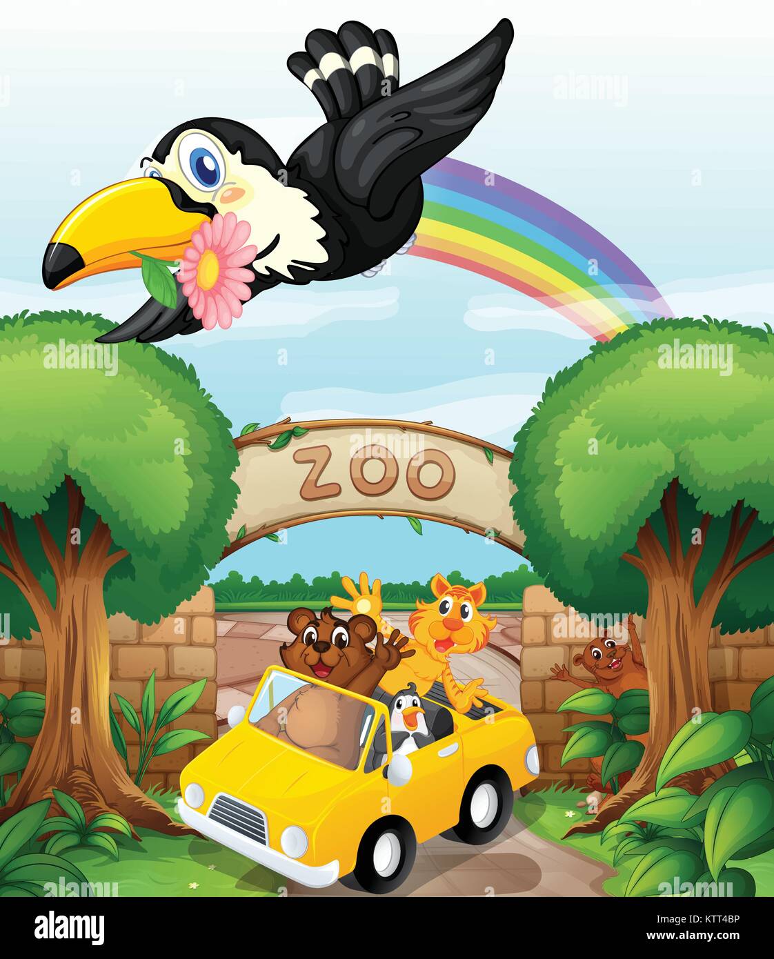 illustration of a zoo and the animals in a beautiful nature Stock ...