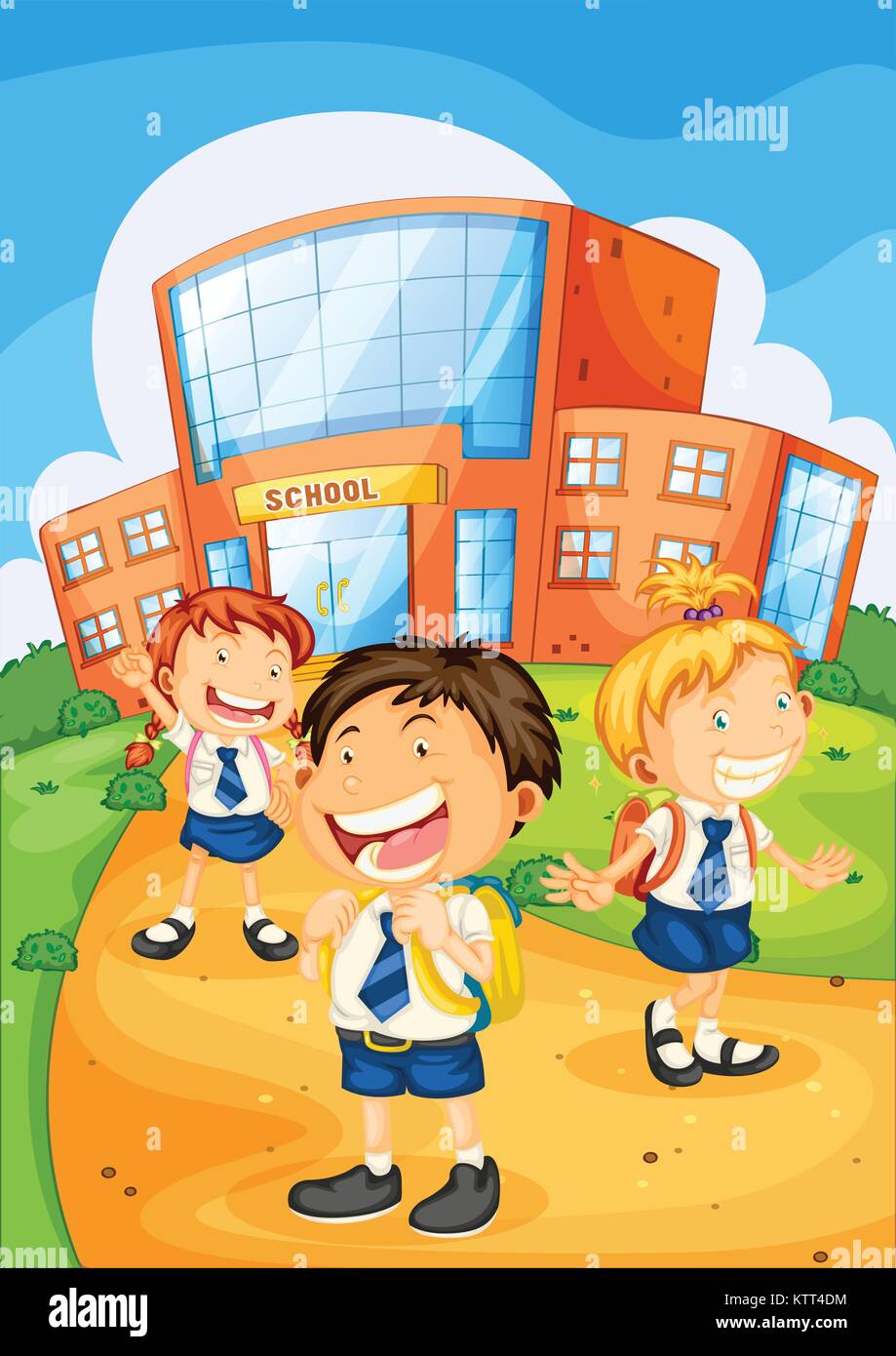 illustration of a kids infront of school Stock Vector Image & Art - Alamy