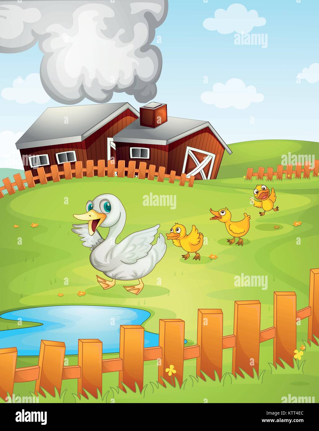 illustration of ducks and ducklings in nature Stock Vector Image & Art ...