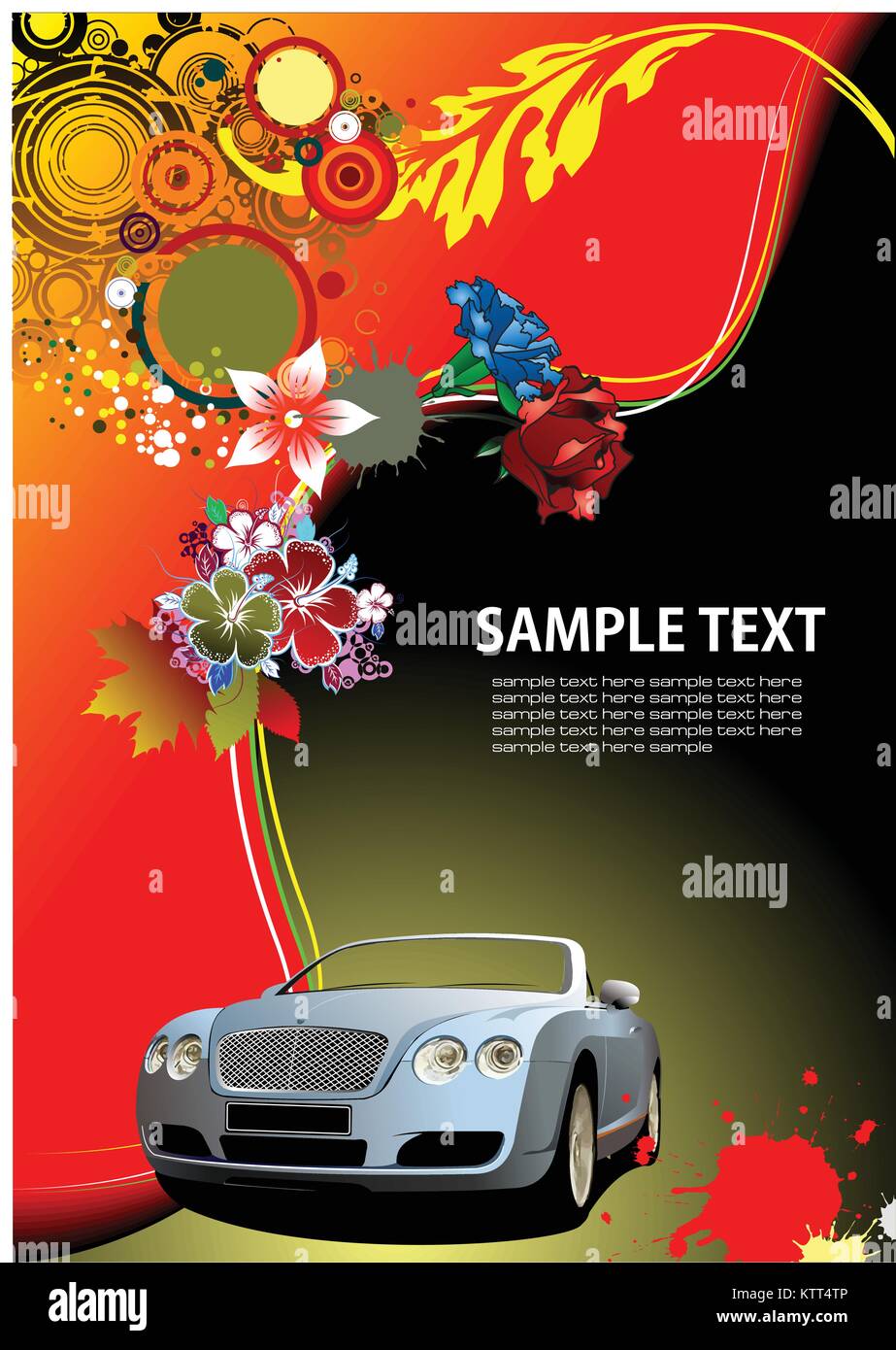 Floral background with cabriolet car image. Vector illustration ...