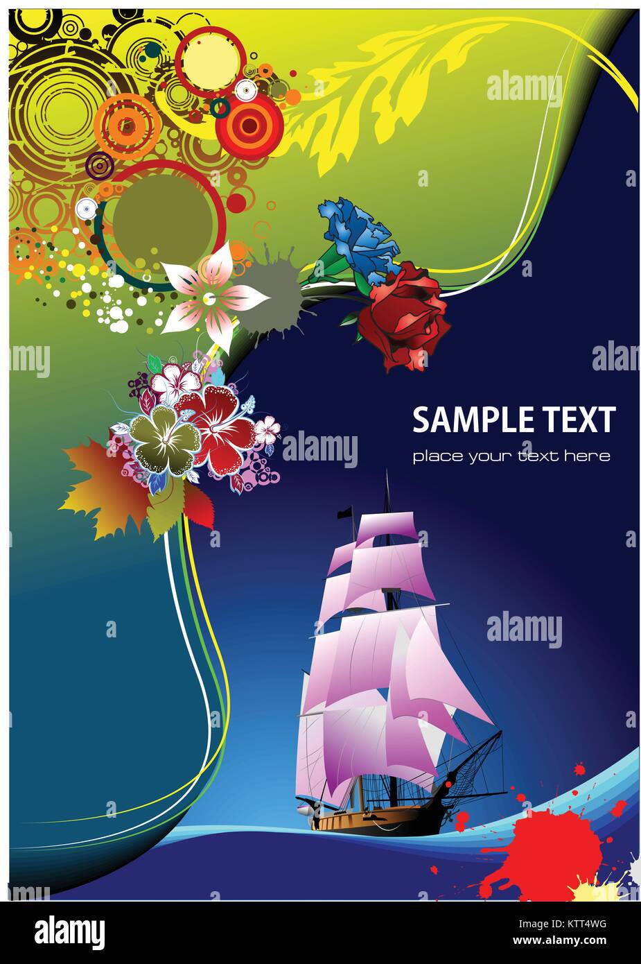 floral-background-with-old-ship-image-vector-illustration-stock-vector