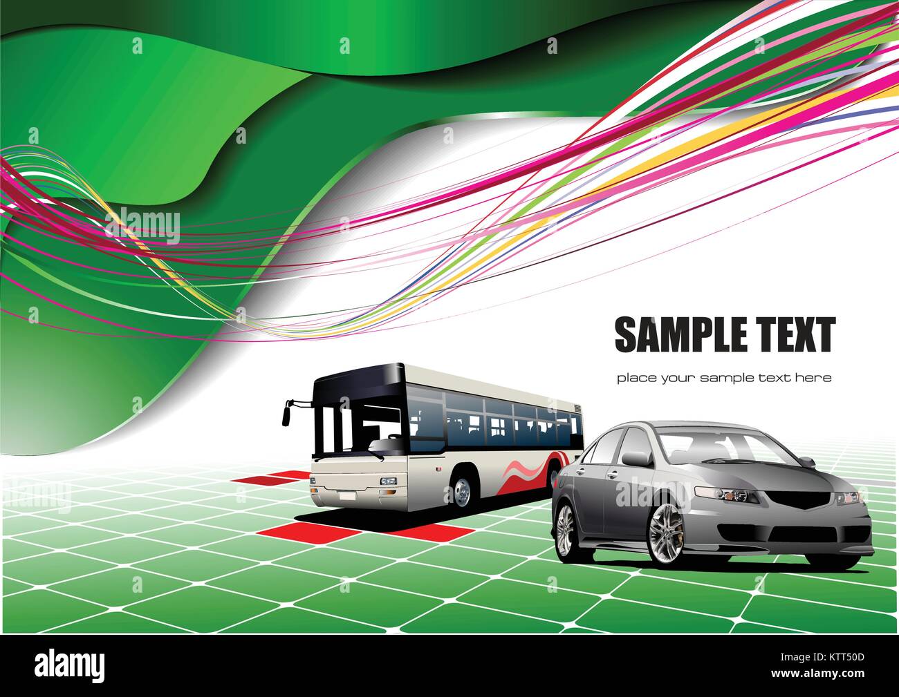 Abstract green background with bus and car images. Vector illustration ...