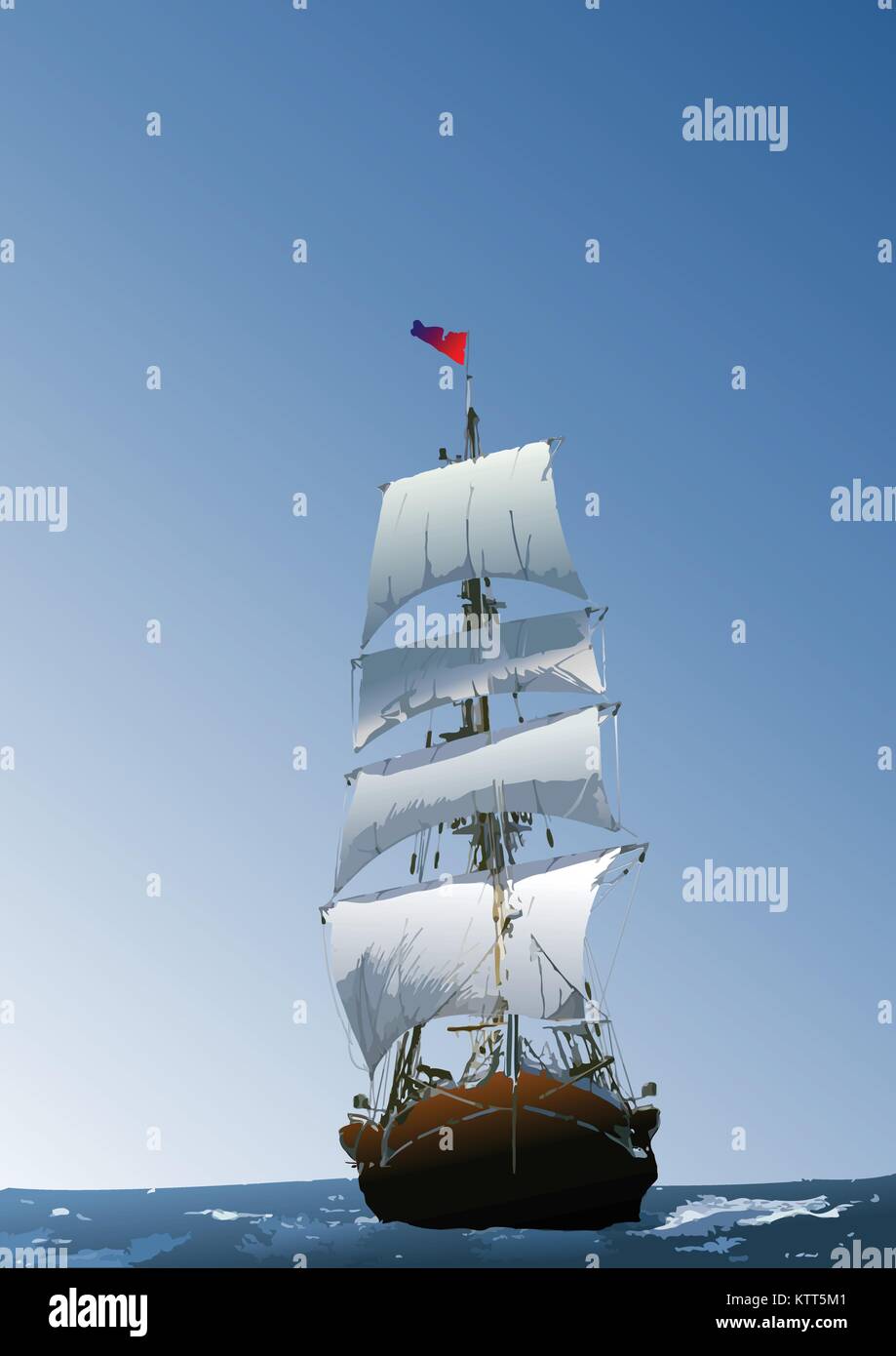 Marine background with sailing vessel. Vector illustration Stock Vector ...