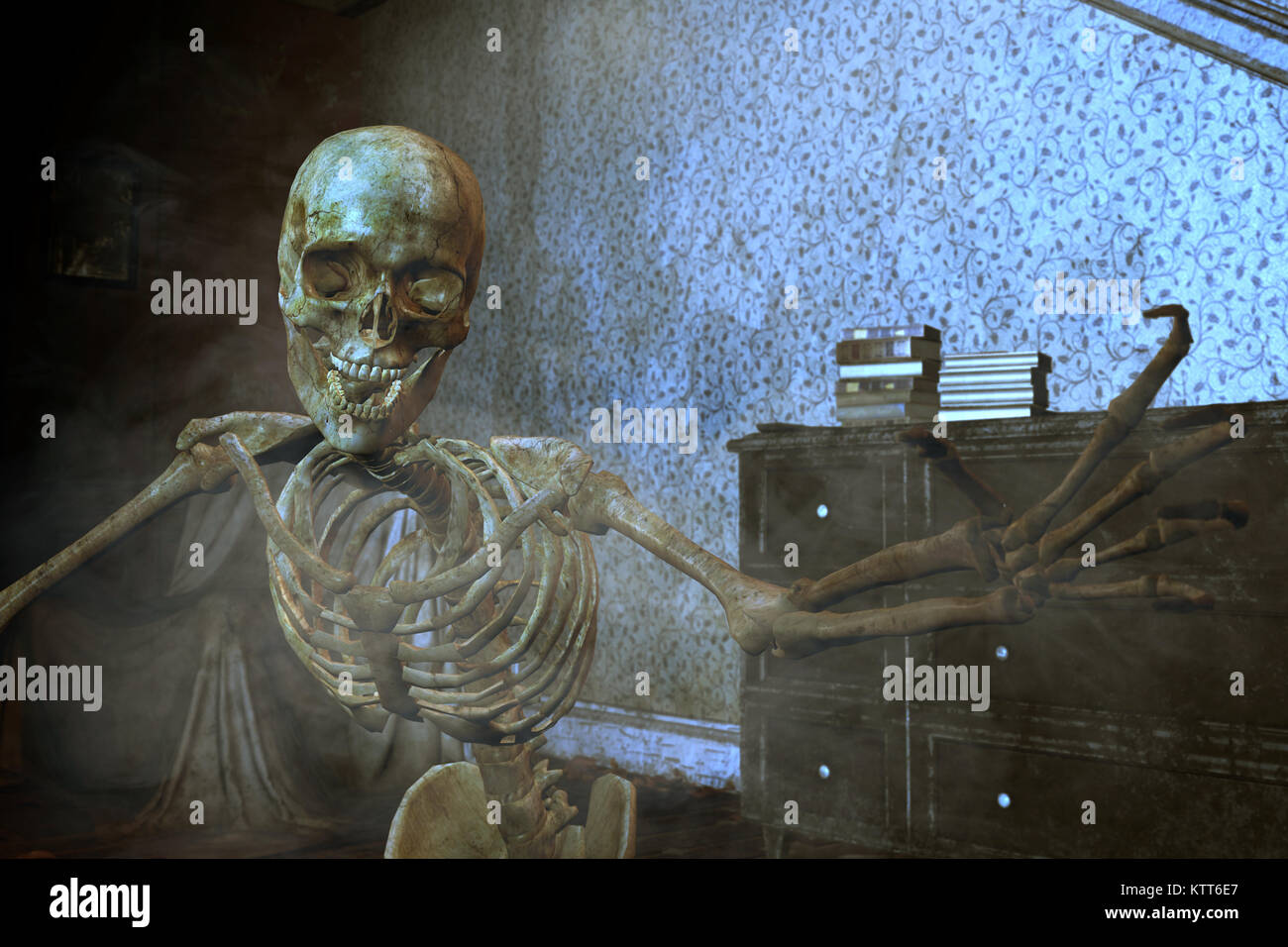 3d illustration of human skeleton in haunted house Stock Photo - Alamy