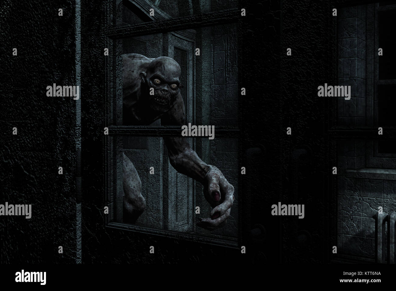 3d illustration of monster creature in haunted house Stock Photo - Alamy