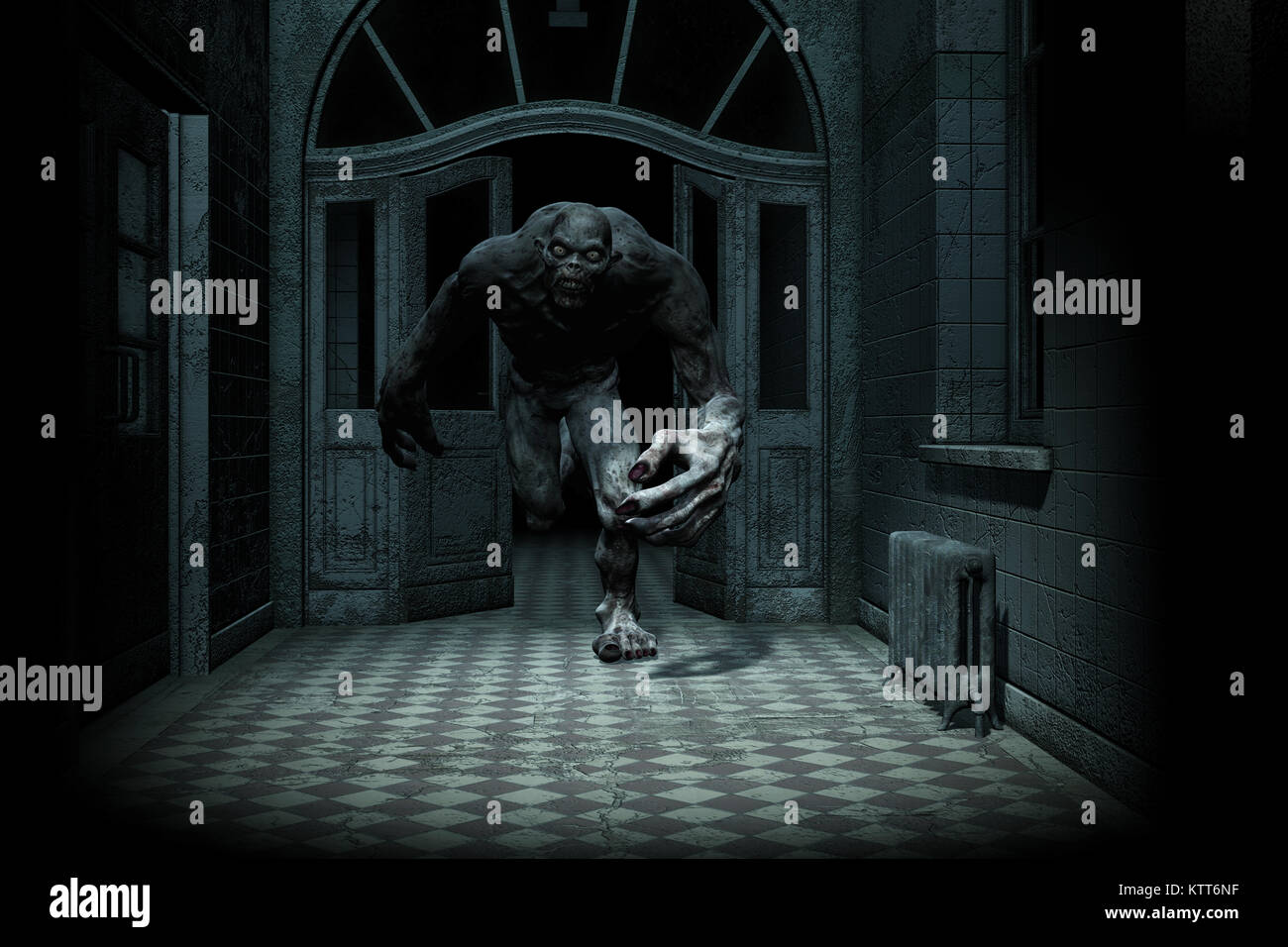 3d illustration of monster creature in haunted house Stock Photo - Alamy