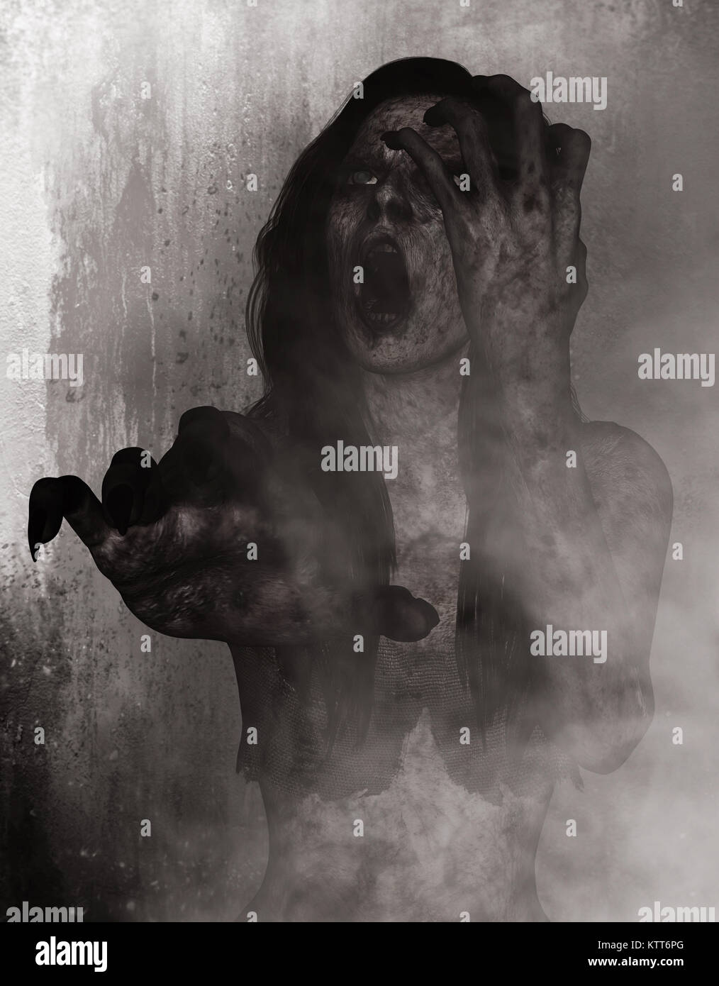 3d illustration of scary ghost in the dark,Horror background,mixed ...