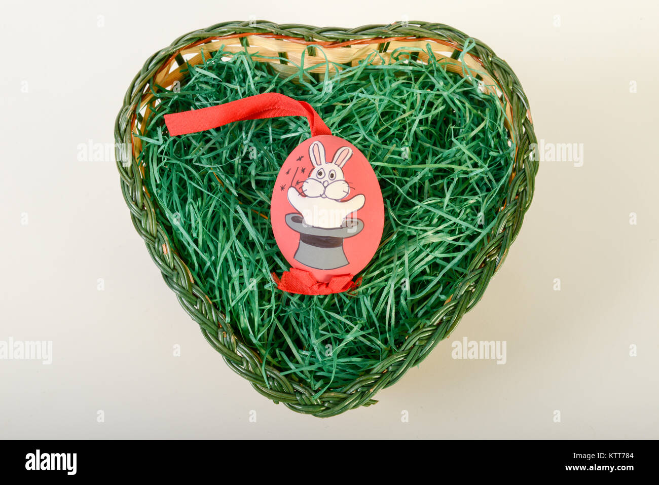 Top View of Easter Eggs in Basket on white Background Stock Photo - Alamy