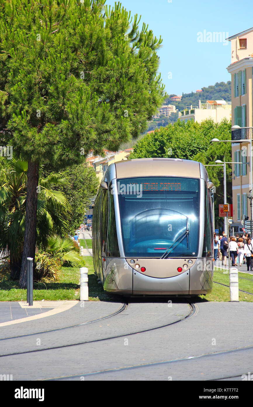 NICE, FRANCE - JUNE 22, 2016: Modern tram in the downtown Nice Stock ...